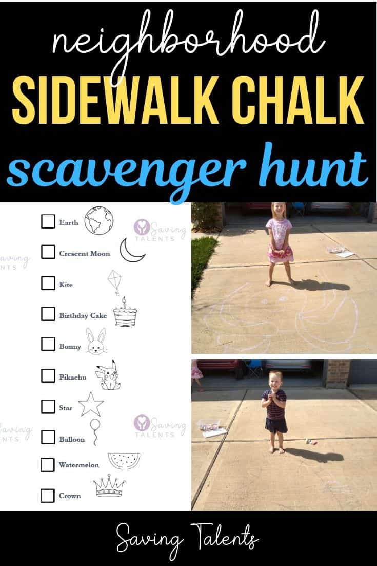 Fun Neighborhood Outdoor Scavenger Hunt with Sidewalk Chalk