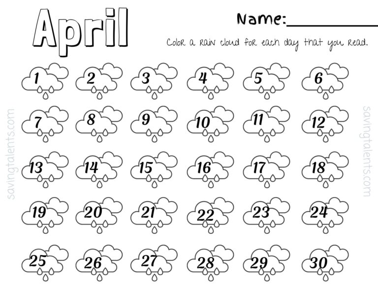 Free Printable Reading Charts for Kids (Month by Month) - Saving Talents