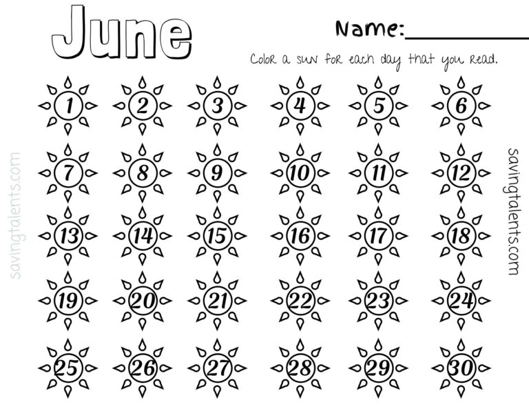 Free Printable Reading Charts for Kids (Month by Month) - Saving Talents
