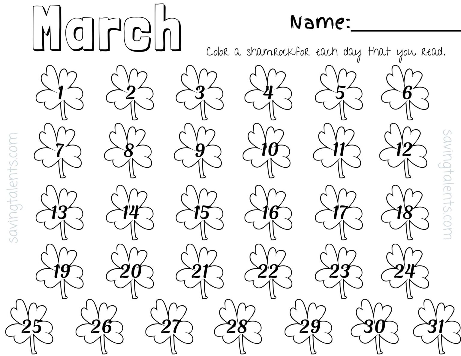Free Printable Reading Charts for Kids (Month by Month) - Saving Talents