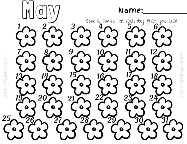 Free Printable Reading Charts for Kids (Month by Month) - Saving Talents