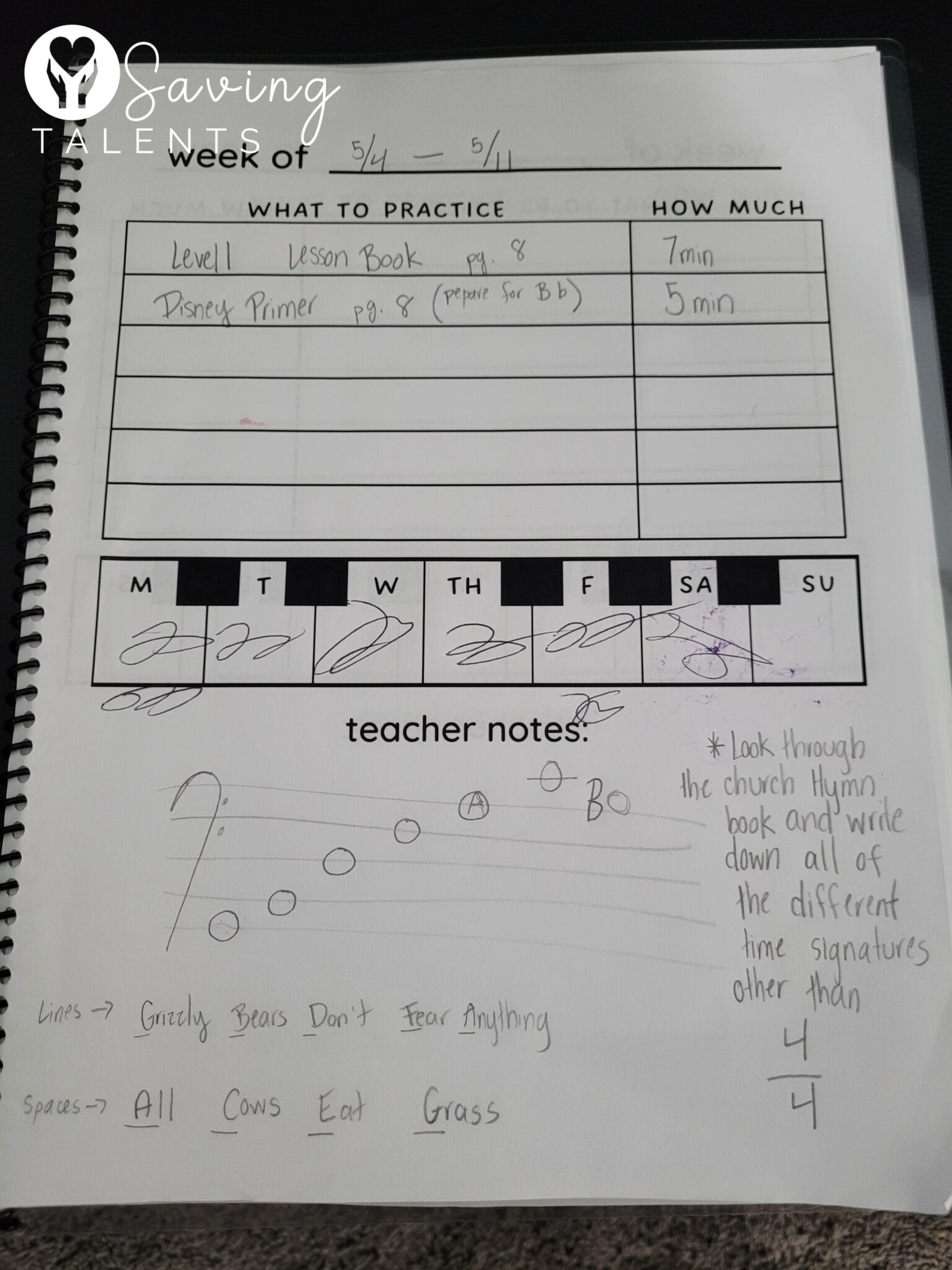 Free Printable Piano Practice Tracking Charts - Saving Talents