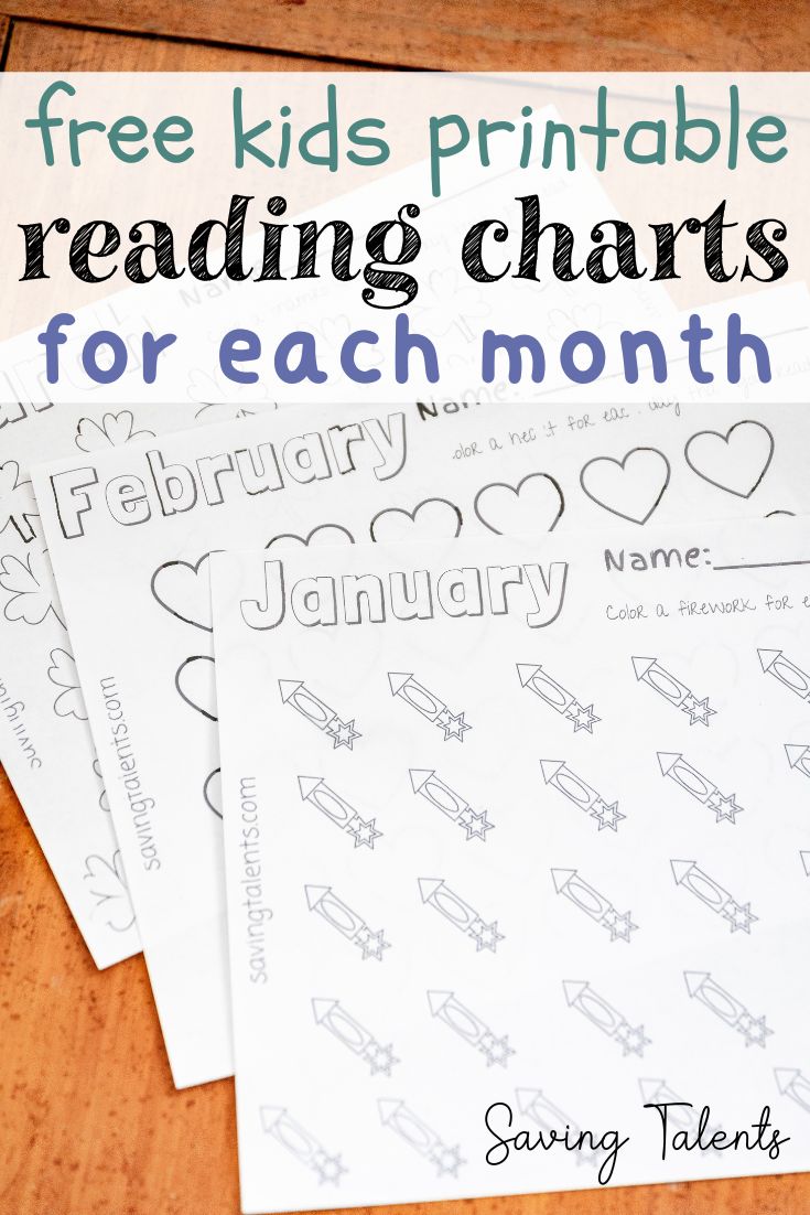 Free Printable Reading Charts for Kids (Month by Month) - Saving Talents
