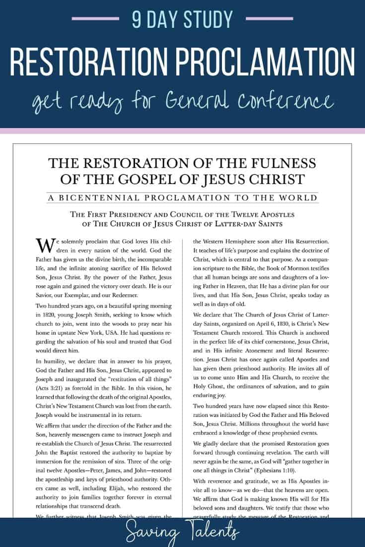 Restoration Proclamation Study by Paragrah - Saving Talents